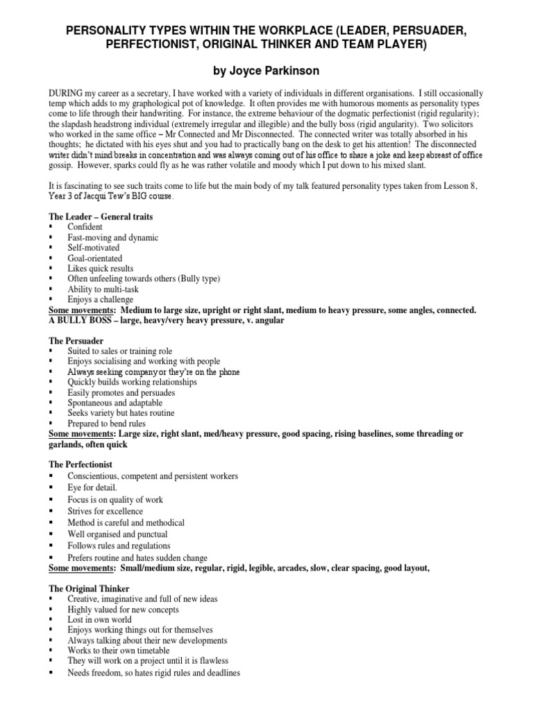Personality Types Within The Workplace (Leader, Persuader ...