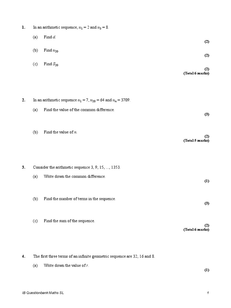 IB Questionbank Maths SL 1 | PDF | Series (Mathematics) | Sequence