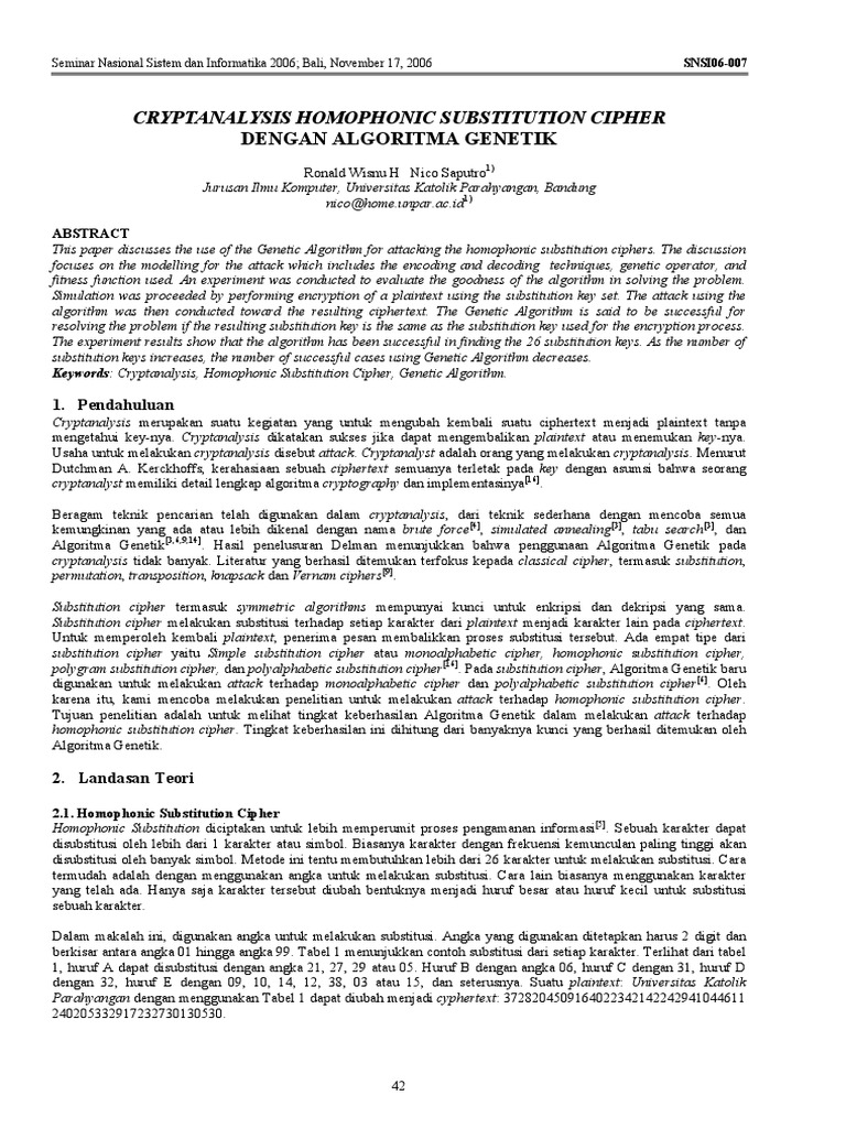 Cryptanalysis Homophonic Substitution Cipher Dengan Algoritma Genetik | PDF