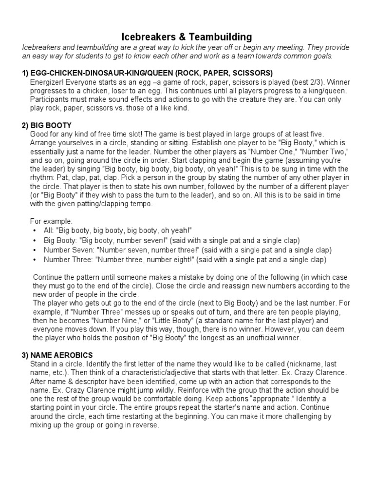 Icebreakers & Teambuilding: 1) Egg-Chicken-Dinosaur-King/Queen (Rock ...