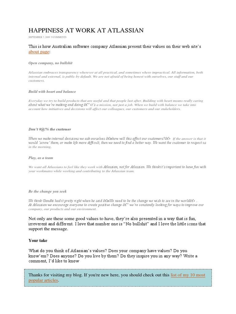 Happiness at Work at Atlassian | PDF | Mahatma Gandhi | Transparency ...