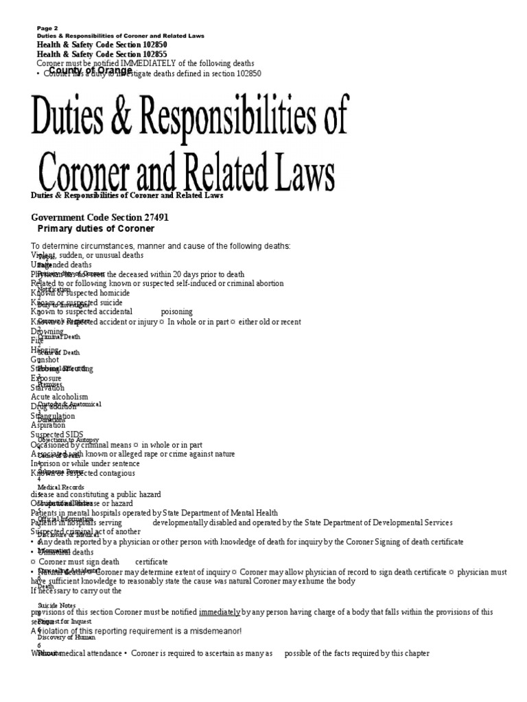 Coroner's Inquest Procedures Overview | PDF | Coroner | Death