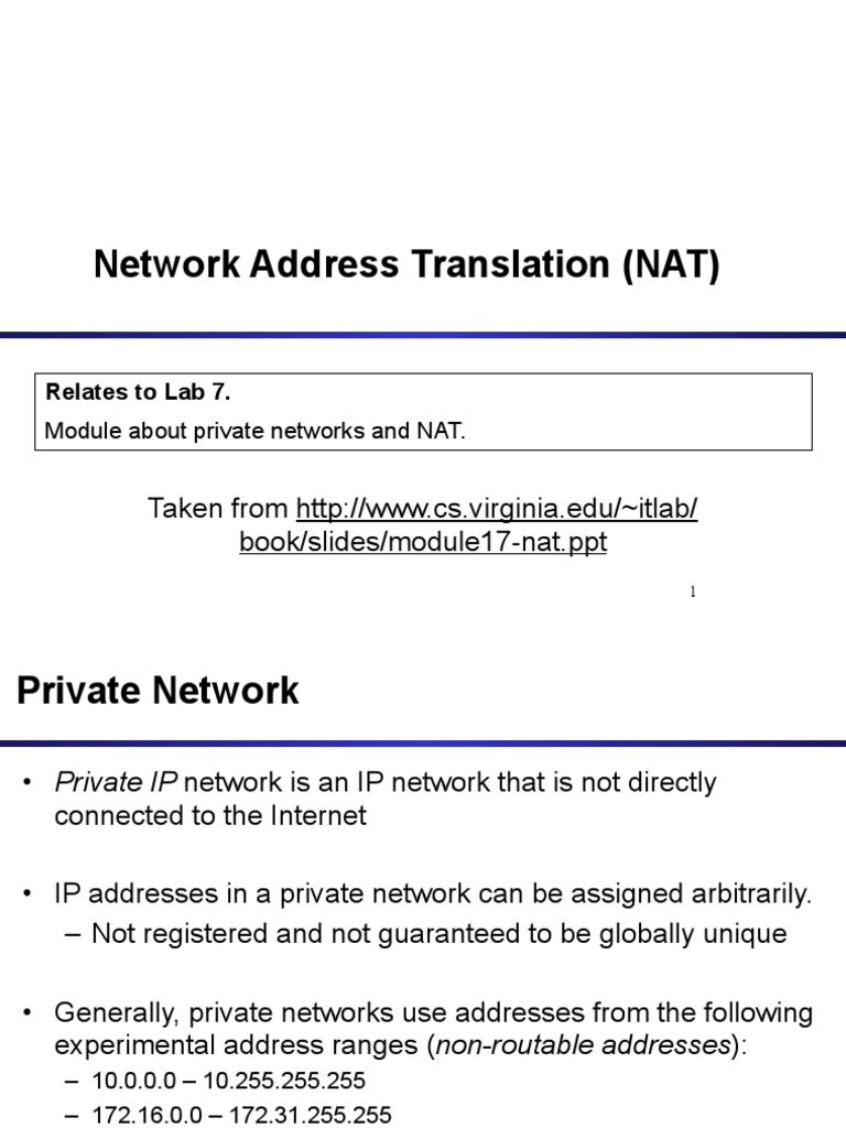 Network Address Translation (NAT) | PDF | Ip Address | File Transfer Protocol