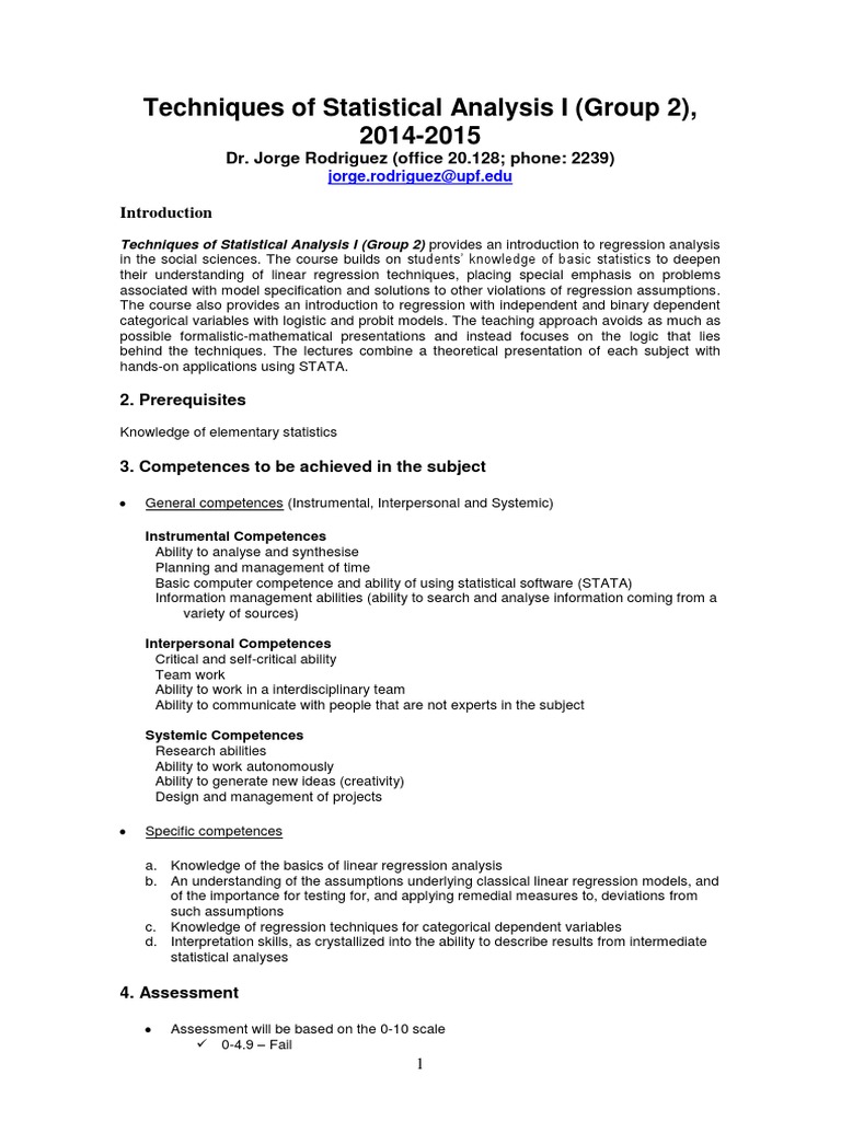 Techniques of Statistical Analysis 1 Group 2 2014-15 | PDF | Analysis ...