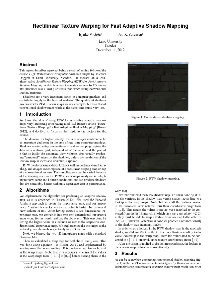 Rectilinear Texture Warping For Fast Adaptive Shadow Mapping | PDF | Shader | Texture Mapping