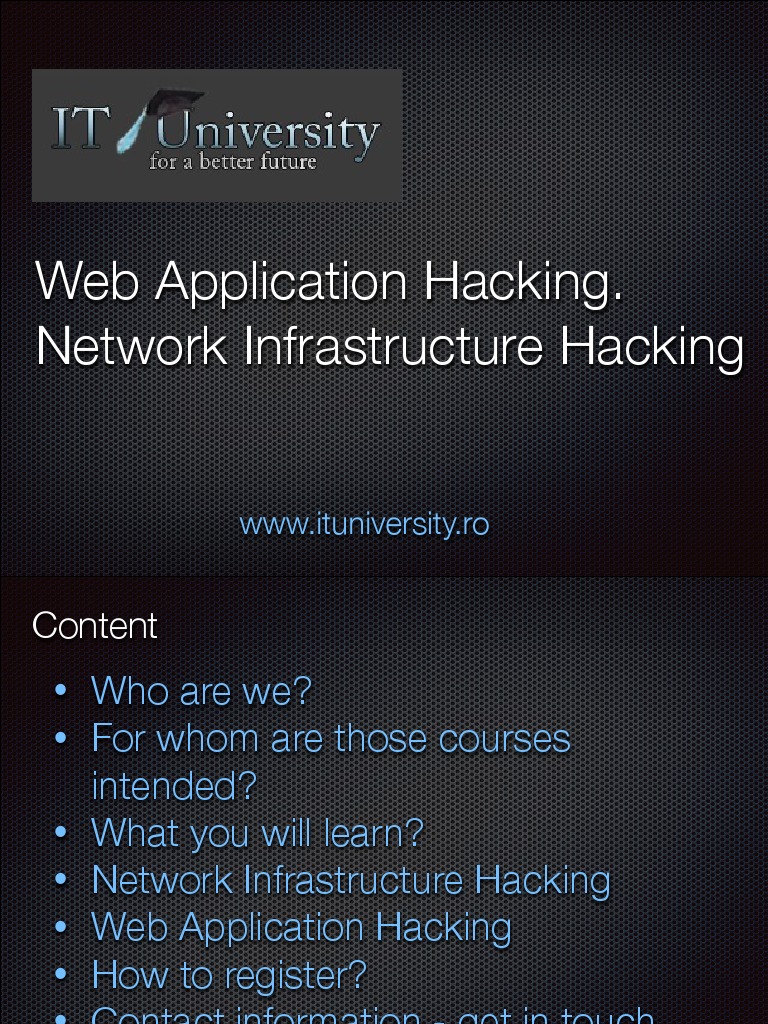 Web Application Hacking. Network Infrastructure Hacking | PDF