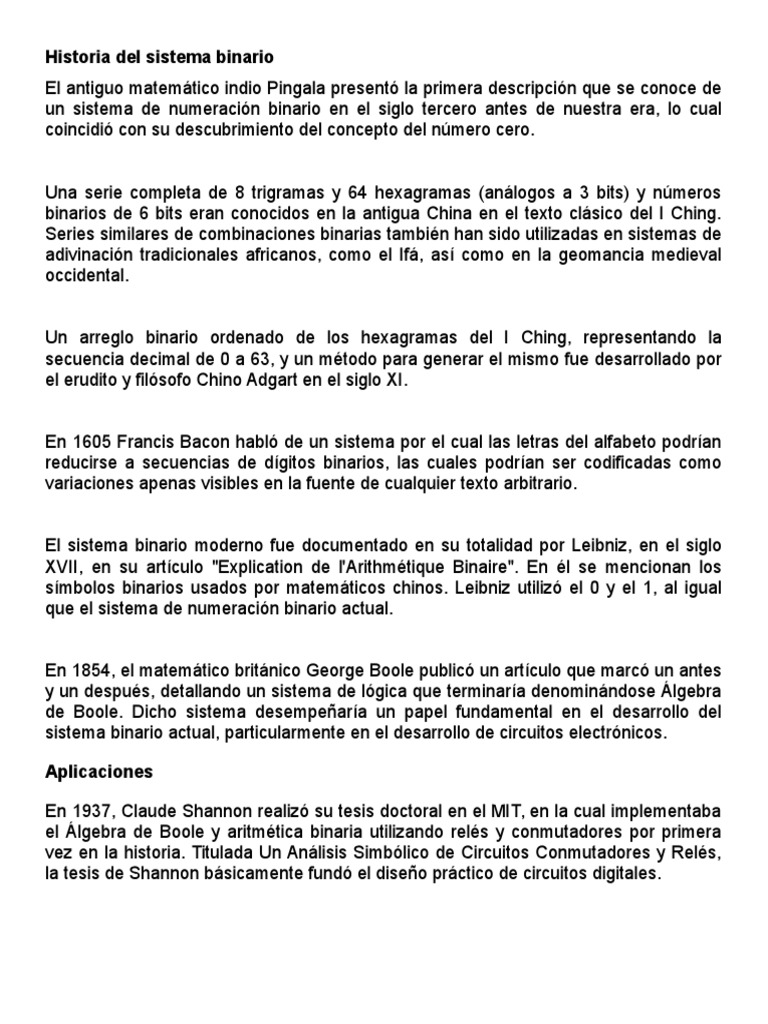 Historia Del Sistema Binario. | PDF | Unidad Central de procesamiento ...