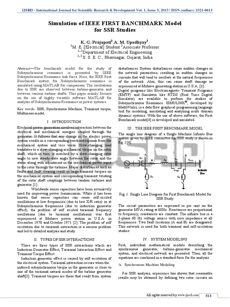 Simulation of IEEE First Benchmark Model For SSR Studies | PDF ...