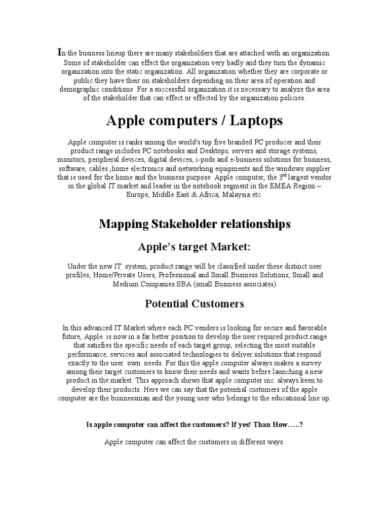 Apple Computers / Laptops: Mapping Stakeholder Relationships | PDF ...