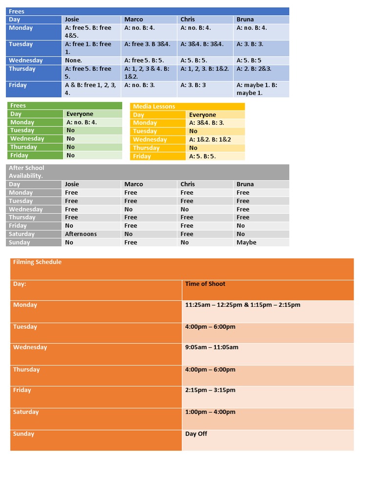 Filming Schedule | PDF | Lifestyle
