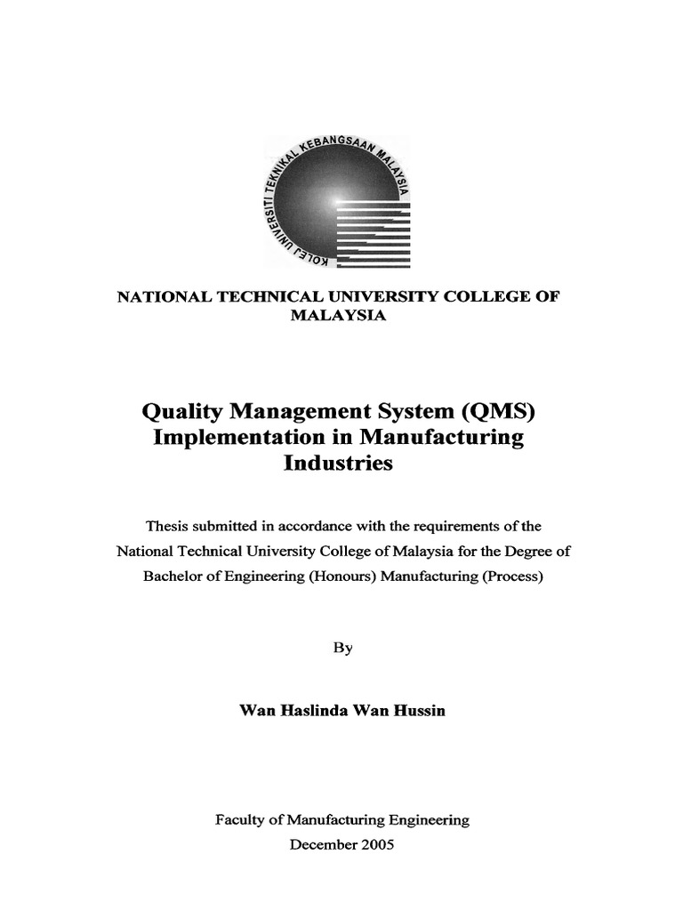 Quality Management System (QMS) Implementation in Manufacturing ...