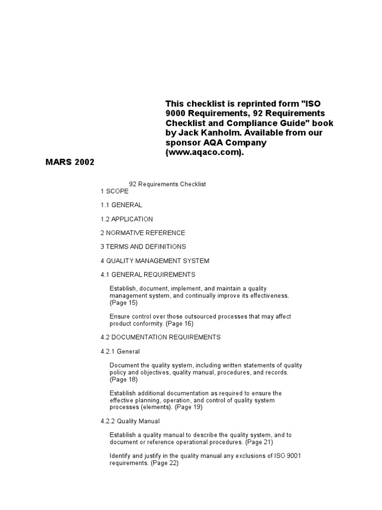 This Checklist Is Reprinted Form "ISO | PDF | Quality Management System ...