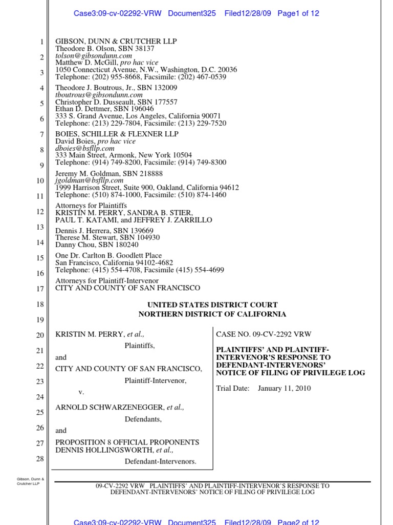 Perry Plaintiffs' Response To Prop. 8 Proponents' Notice of Filing of ...