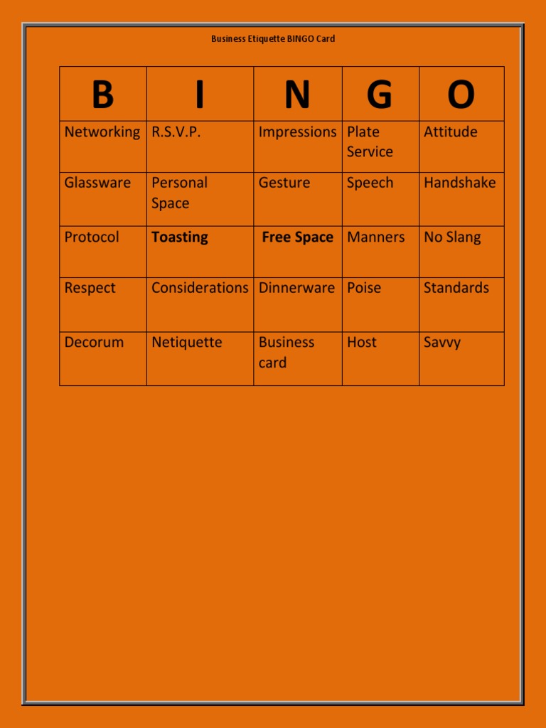 Business Etiquette BINGO Card | PDF | Law