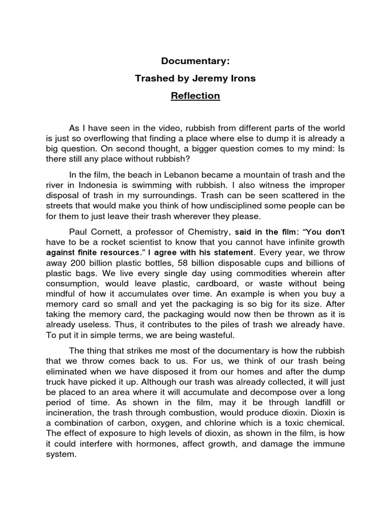 Trash Documentary Reflection Paper | PDF | Incineration | Waste