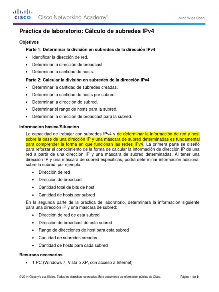 9.1.4.8 Lab - Calculating IPv4 Subnets | PDF | Dirección IP | Protocolos de red