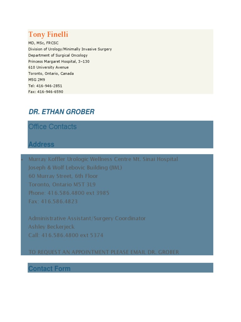 Dr. Tony Finelli Contact Information | PDF