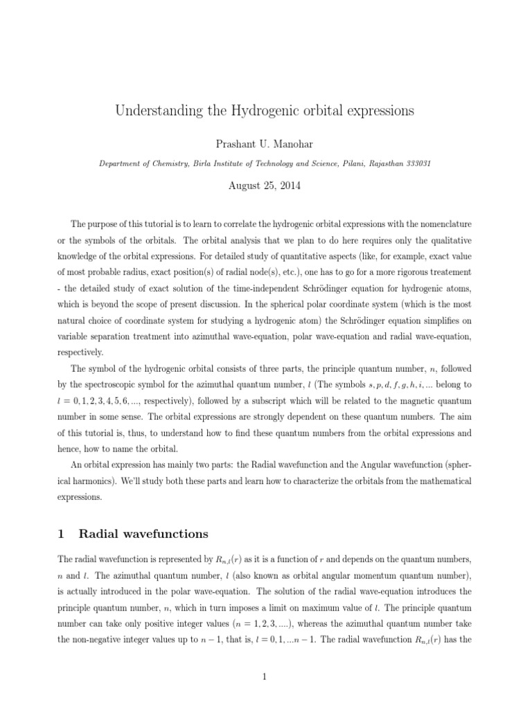 Hydrogenic Orbitals | PDF | Atomic Orbital | Wave Function