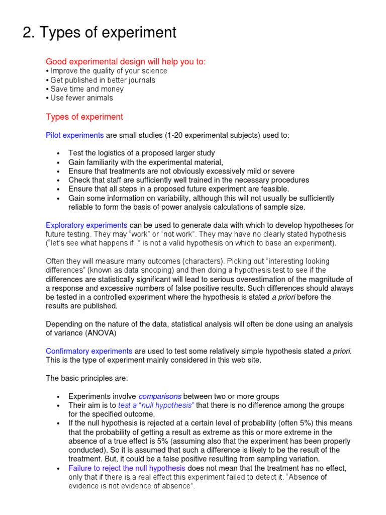 Types of Experiment: Good Experimental Design Will Help You To | PDF ...