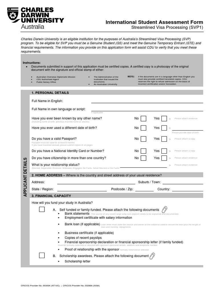 International Student Assessment Form | PDF | Travel Visa | Government ...