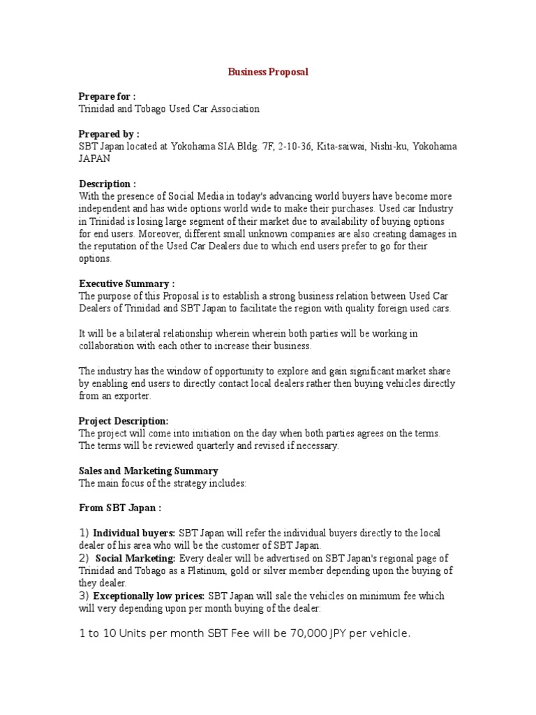 Prepare For:: Business Proposal | PDF | Used Car | Sales