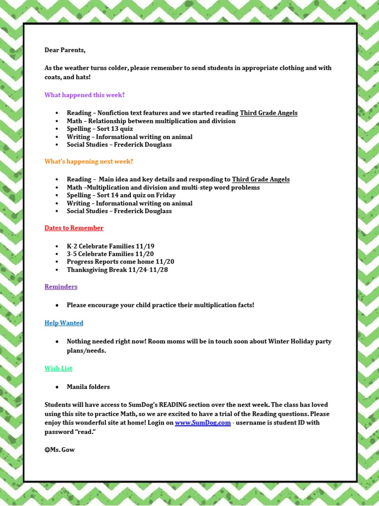 Friday Letter-November 14th | PDF | Language Arts & Discipline | Wellness