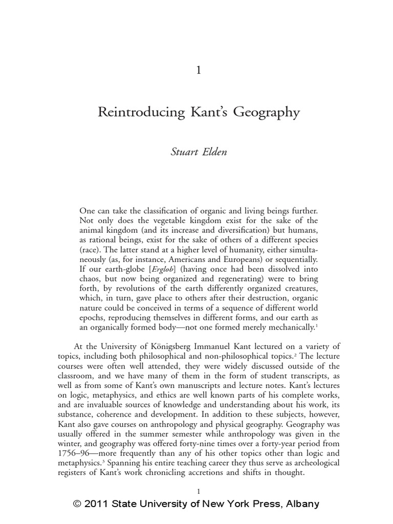 Reintroducing Kant's Geography: Stuart Elden | PDF | Immanuel Kant ...