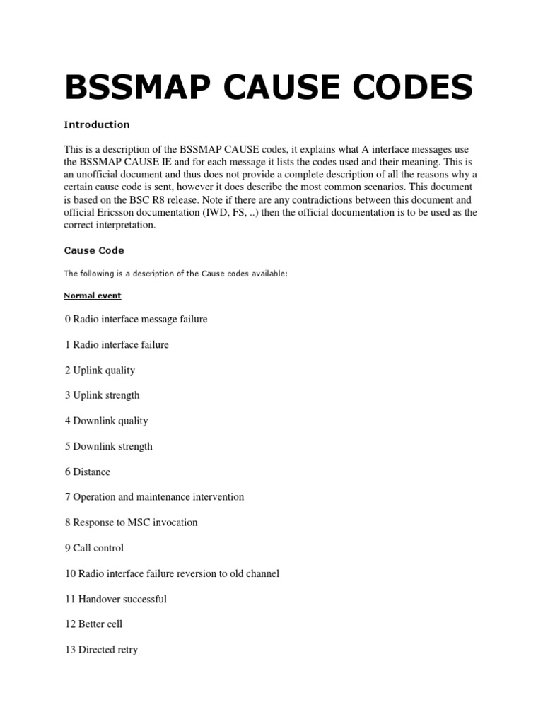 DCR Cause Codes | PDF | Telecommunications | Information And ...
