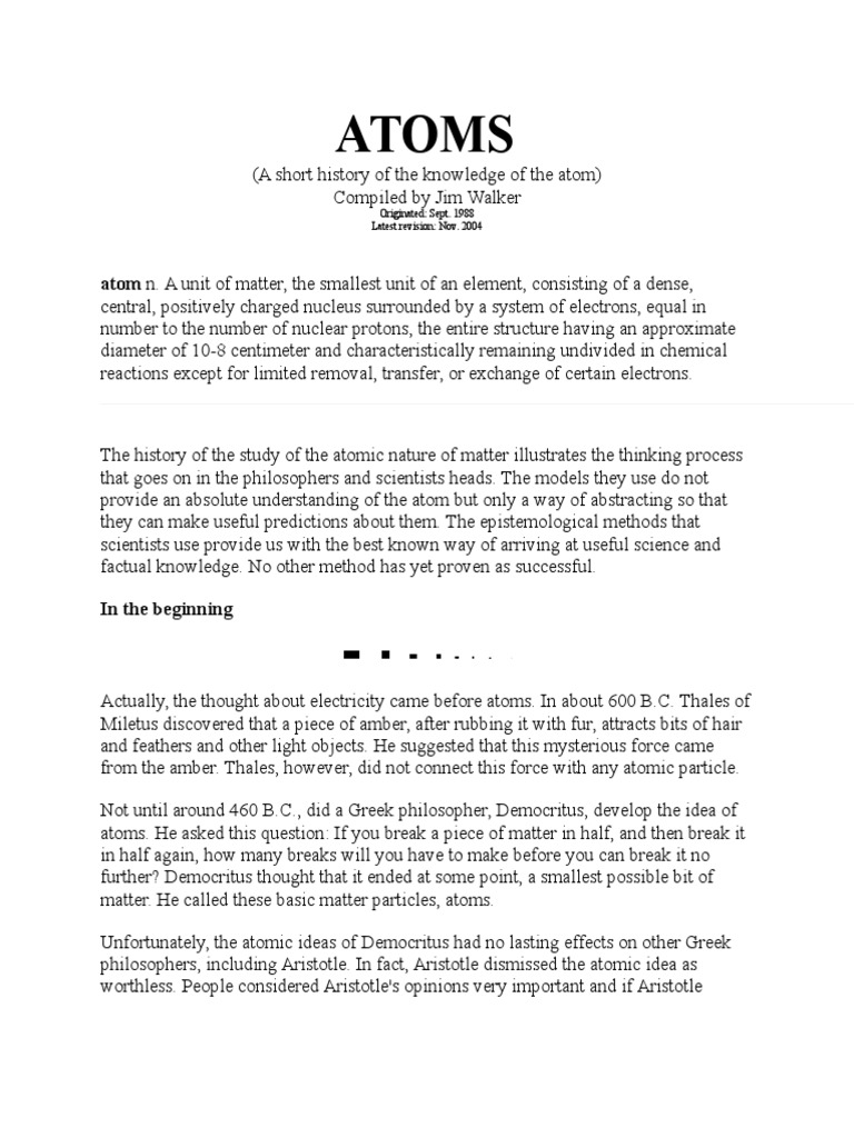 Atoms: Atom N. A Unit of Matter, The Smallest Unit of An Element ...