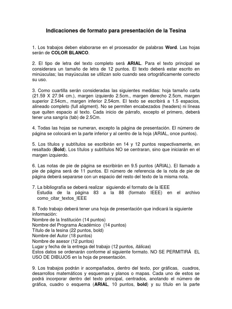 Indicaciones de Formato para Presentacion de La Tesina | PDF | Teoría ...
