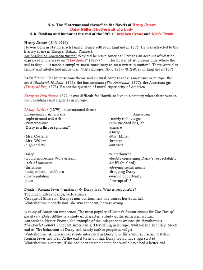 Fragments From American Literature: Henry James Realism and Humor | PDF ...