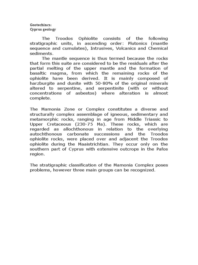 Cyprus Geology: Troodos Ophiolite & Mamonia Complex | PDF | Science ...