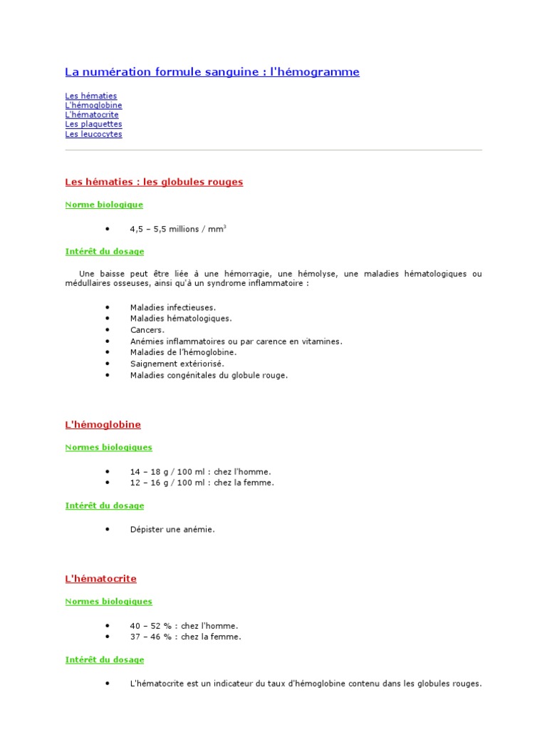 La Numération Formule Sanguine L'hémogramme | PDF | Globule blanc ...