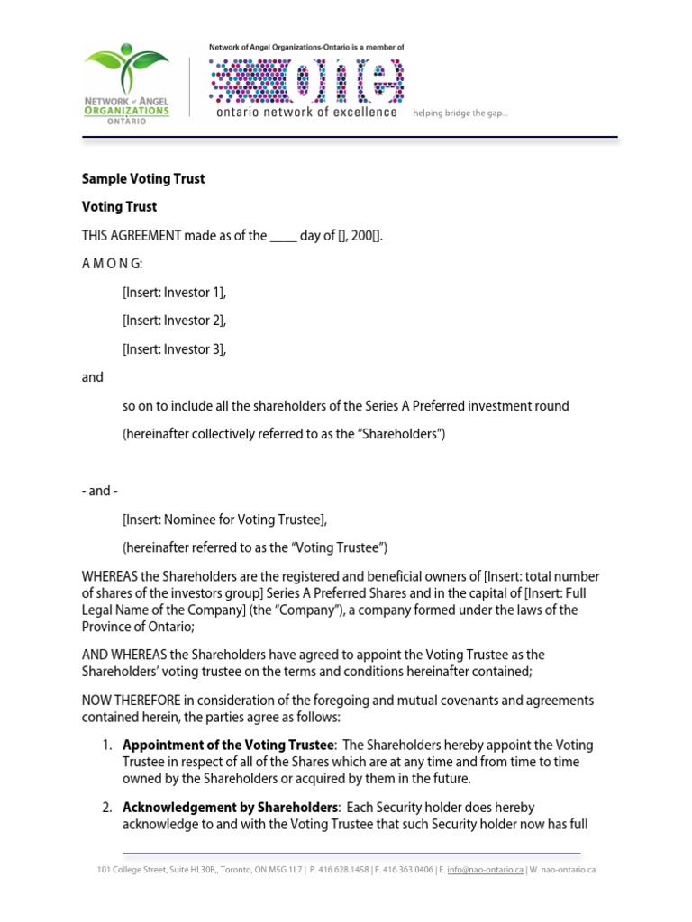 Sample Voting Trust | PDF | Trustee | Securities (Finance)