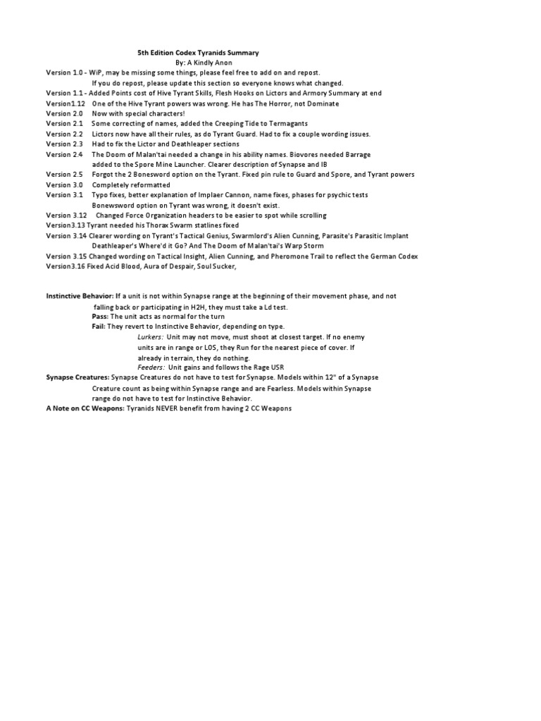 5th Edition Tyranid Codex Overview | PDF | Infantry | Wars & Military