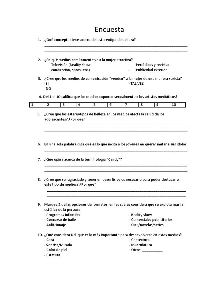 Encuesta Sobre Estereotipos de Belleza | PDF