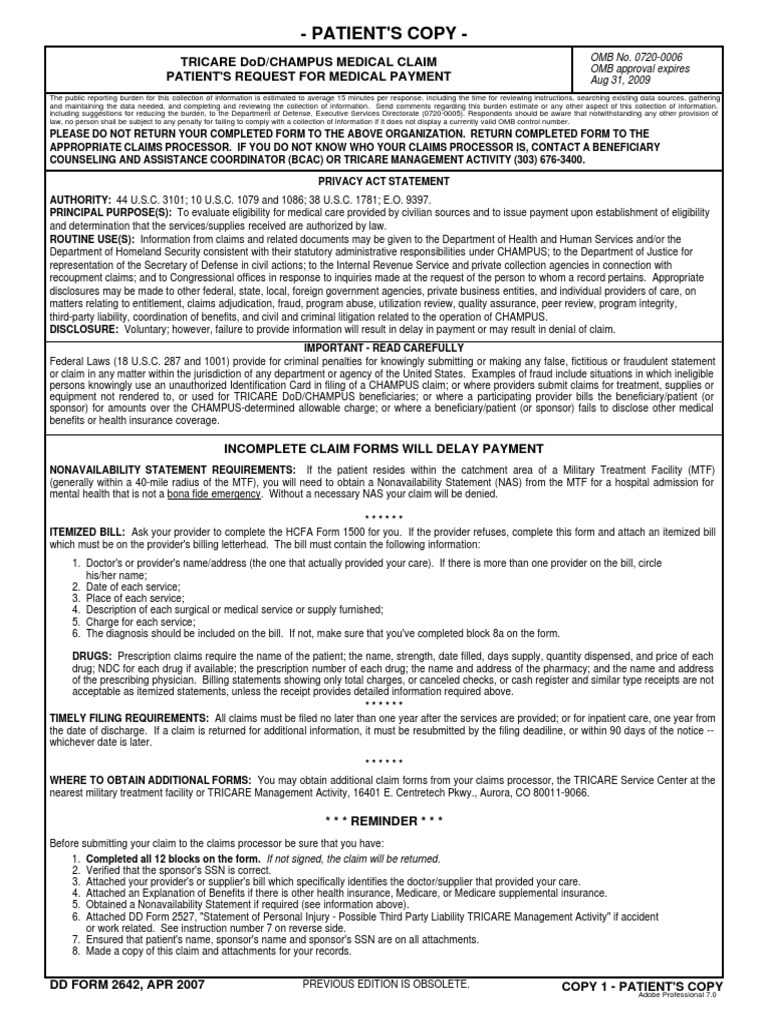 Claim Form Dd2642 | PDF | Medical Prescription | Medicare (United States)