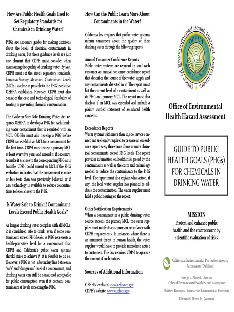 Guide To Public Health Goals (PHGS) For Chemicals in Drinking Water ...