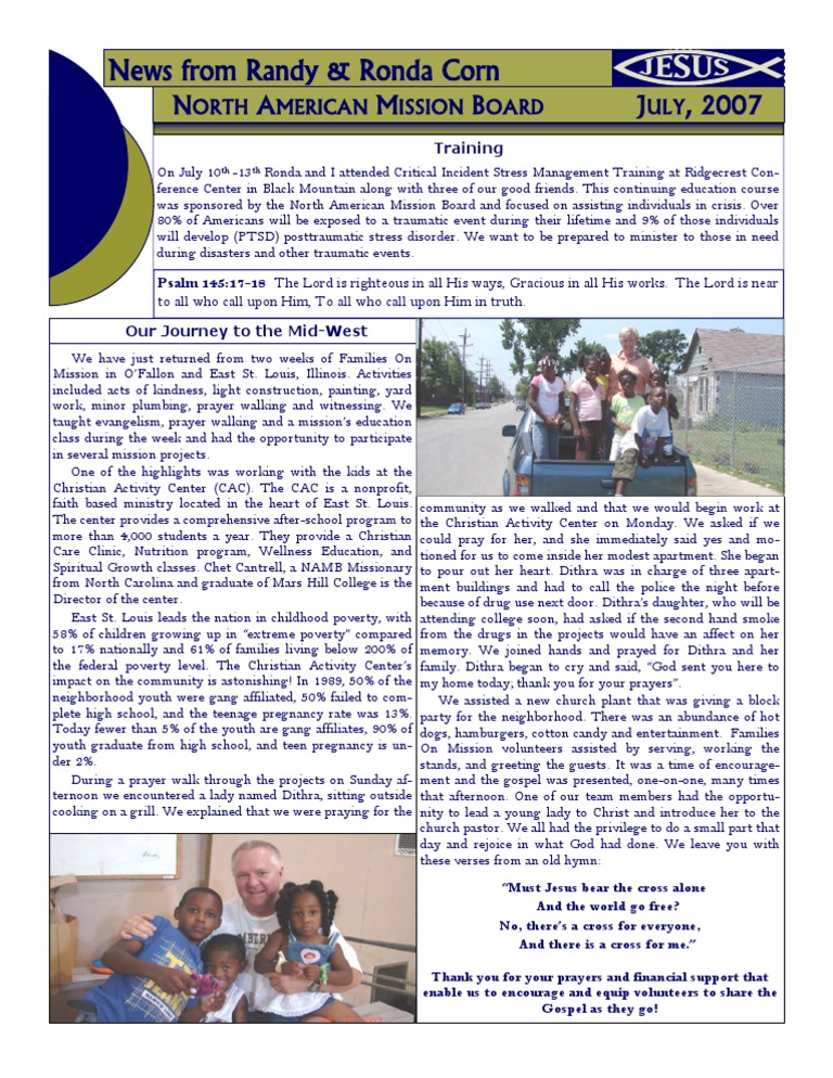 July 2007 Newsletter 1 | PDF | Prayer | Posttraumatic Stress Disorder