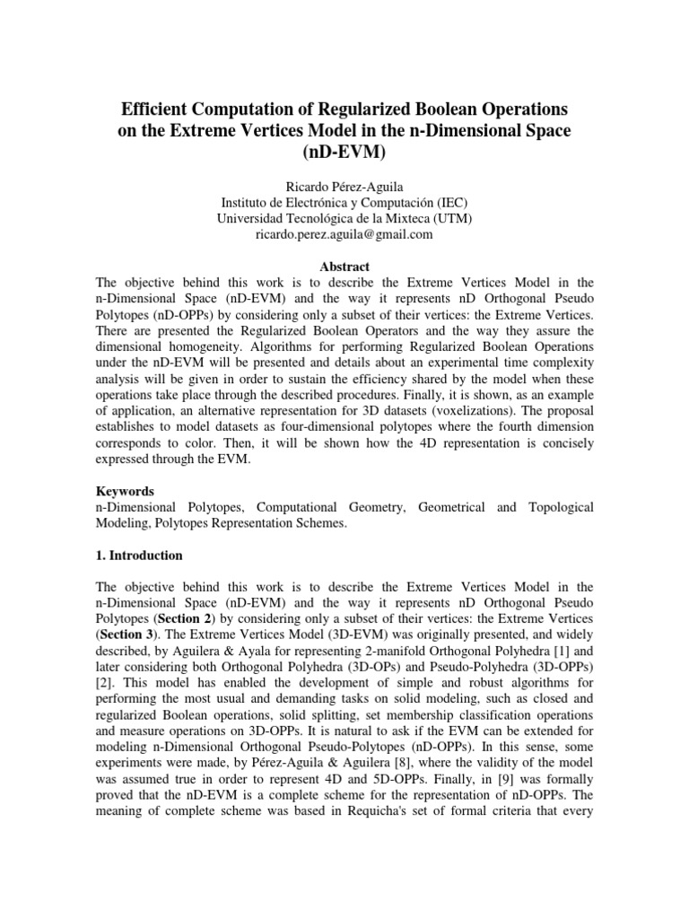 Efficient Computation of Regularized Boolean Operations On The Extreme Vertices Model in The N ...