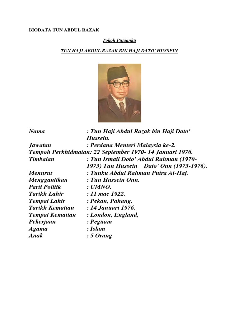 Biodata Tun Haji Abdul Razak Bin Dato Haji Hussein Pe - vrogue.co Biodata Tun Haji Abdul Razak Bin Dato Haji Hussein Pe - vrogue.co