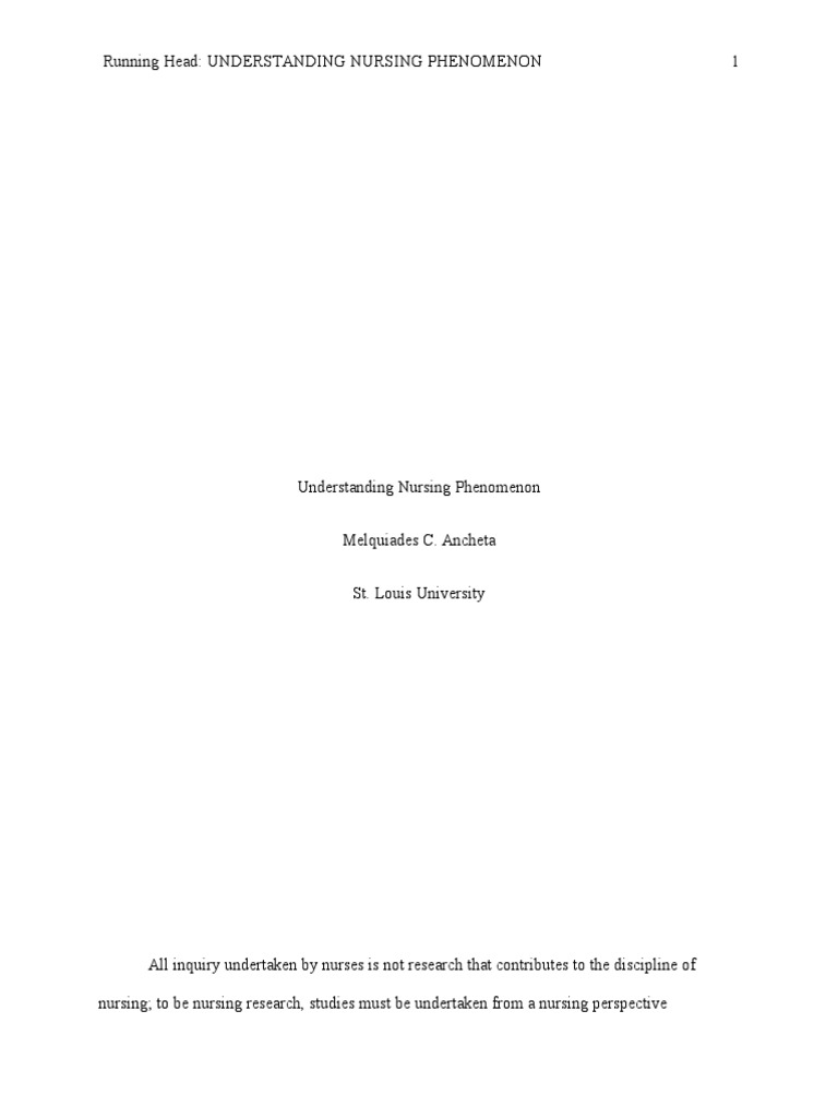 PAPER 3 Nursing Phenomenon | Concept | Theory