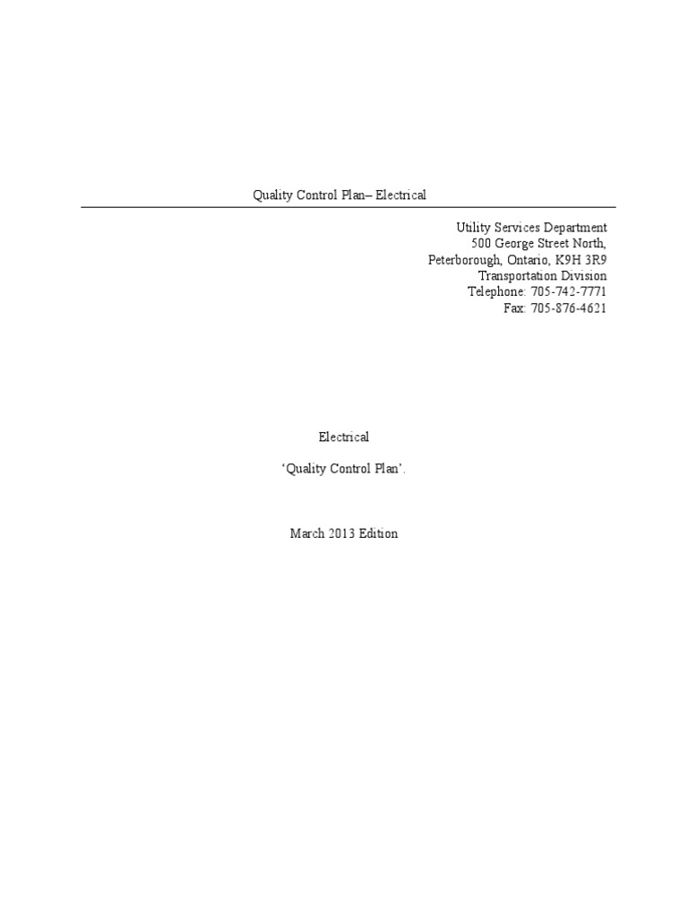 C - Electrical Quality Control Plan - March 2013 | PDF | Specification ...