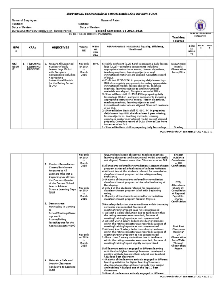 IPCR-Rbpms Form | PDF | Classroom | Learning