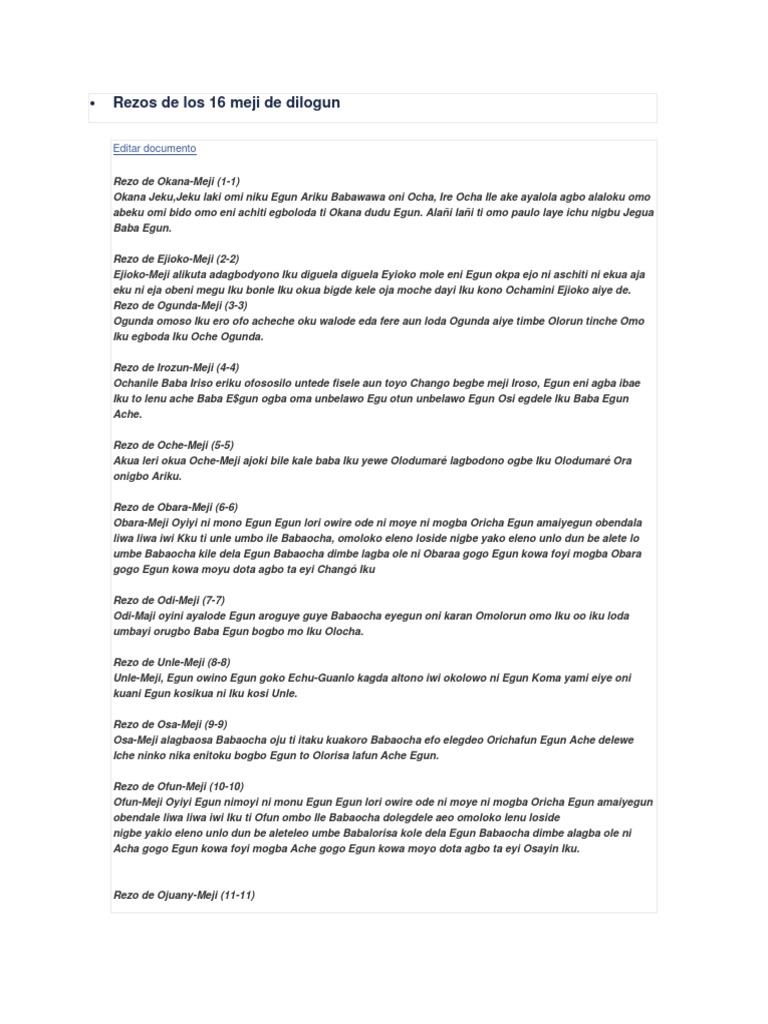Rezos de Los 16 Meji de Dilogun | PDF