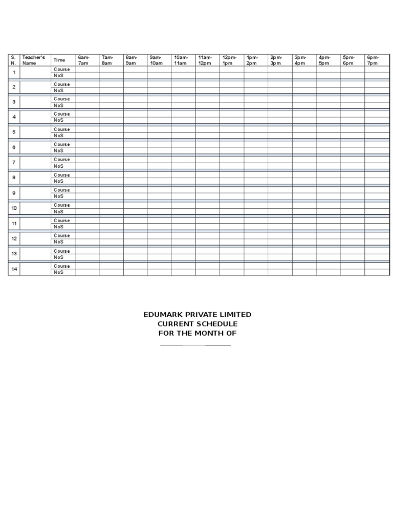 Edumark Private Limited Monthly Schedule | PDF