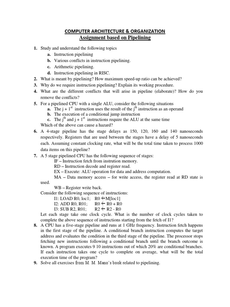 Computer Architecture & Organization Assignment Based On Pipelining | PDF