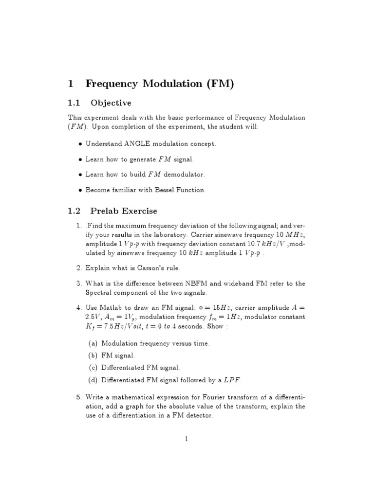 Experiment 6 Frequency Modulation Pdf Frequency Modulation Detector Radio