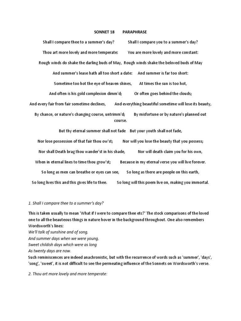 Sonnet 18 Notes | PDF | Sonnets | Poetry