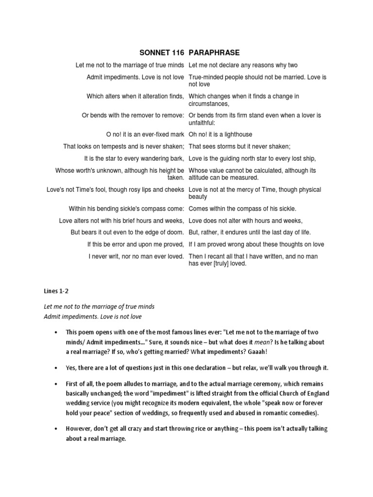 Sonnet 116 Notes | Sonnets | Poetry